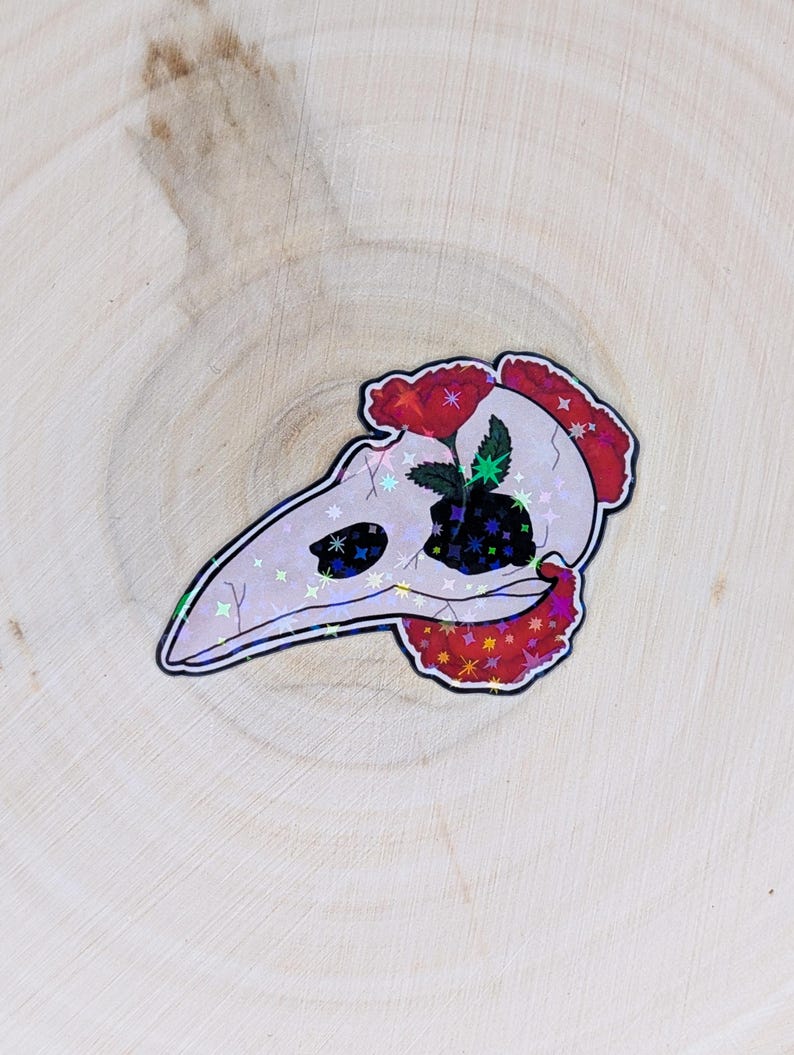 Floral 3-inch Crow Skull Sticker in a Star Holographic Finish - Etsy UK