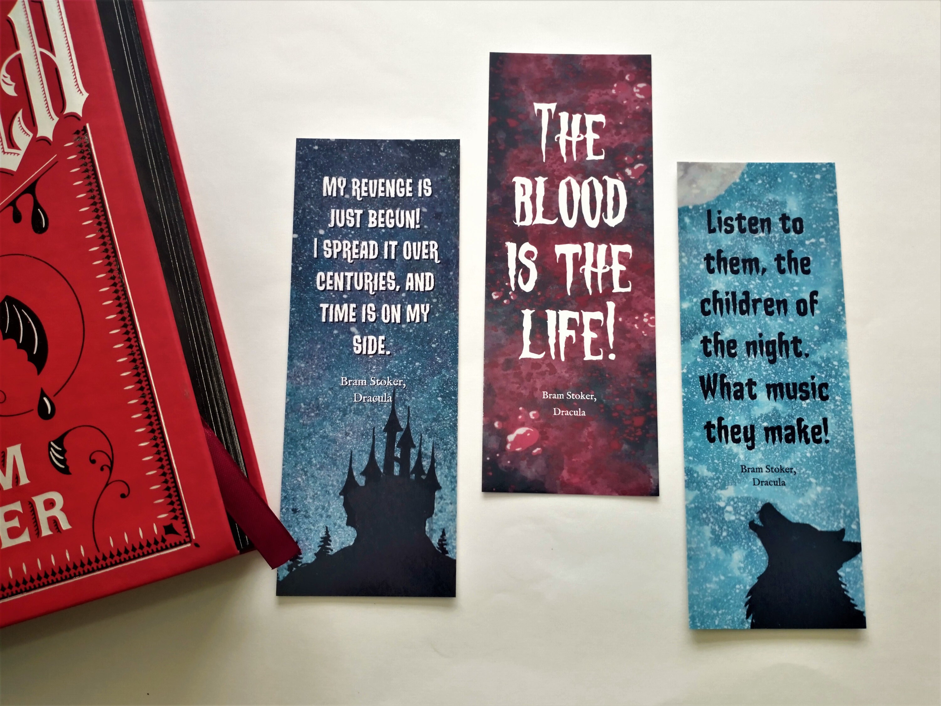 Dracula Bookmarks Set of 3, Count Dracula Quotes, Bram Stoker, Gothic ...