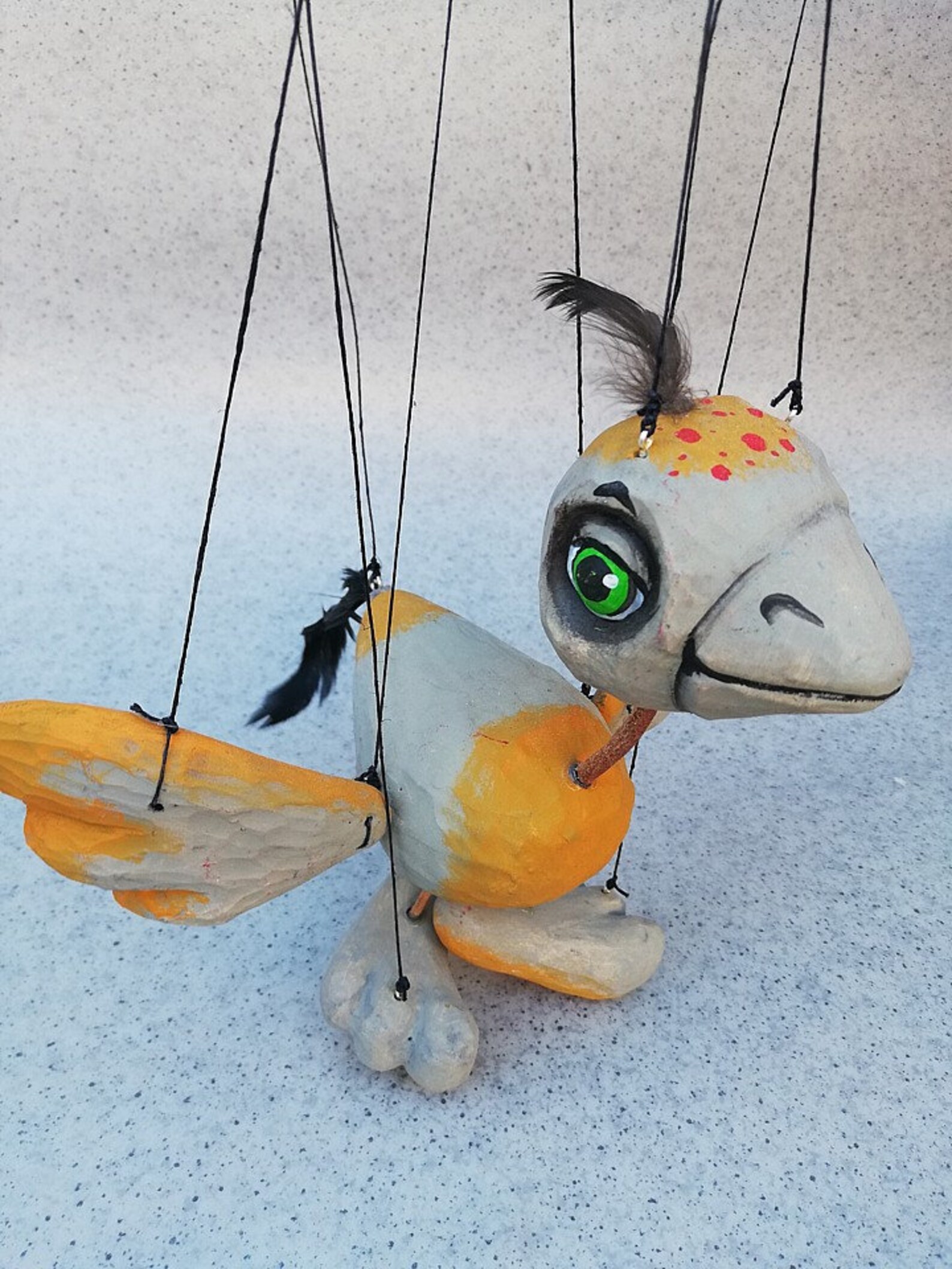 Gray and Yellow Bird Marionette. Handmade Clay Puppet 7 | Etsy