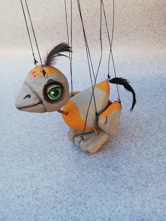 Gray and Yellow Bird Marionette. Handmade Clay Puppet 7 | Etsy