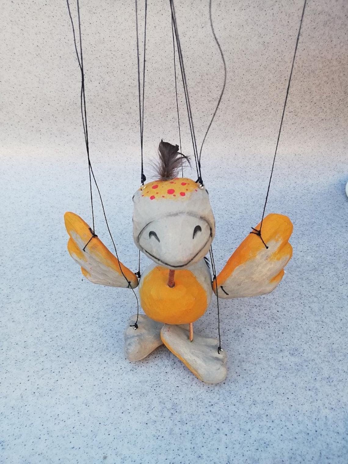 Gray and Yellow Bird Marionette. Handmade Clay Puppet 7 | Etsy