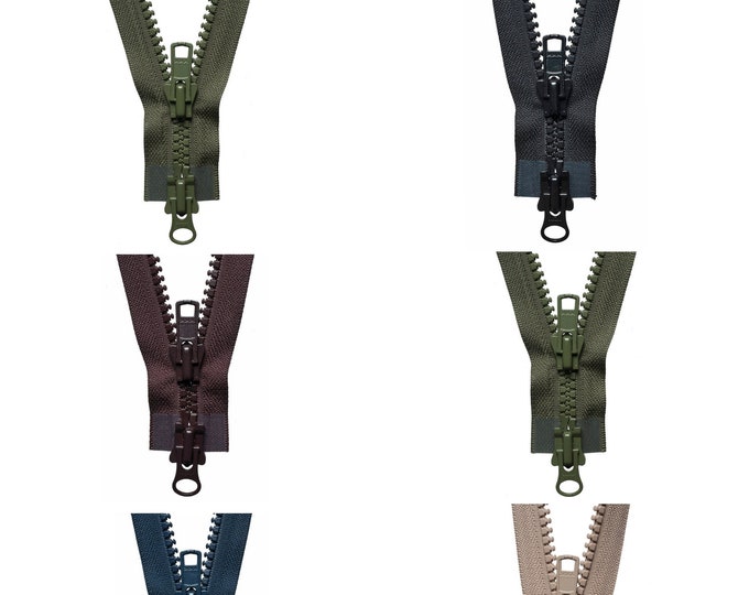 YKK Vislon Navy Two Way Open End Zip, Heavy Duty Plastic Zipper Khaki ...