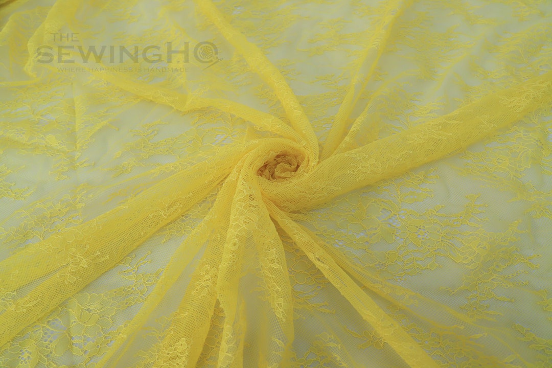 Beautiful Lace Fabric in Yellow French Chantilly Lace, Lightweight Soft ...