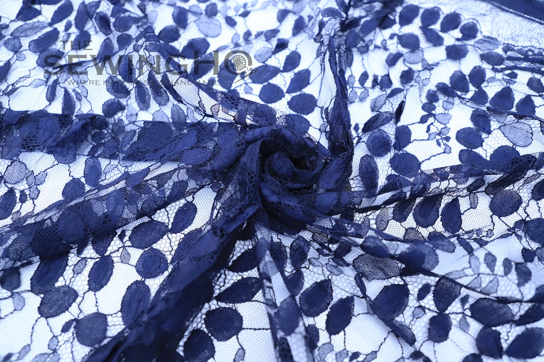 Midnight Blue French Chantilly Lace Fabric Lightweight Fabric for Boho ...