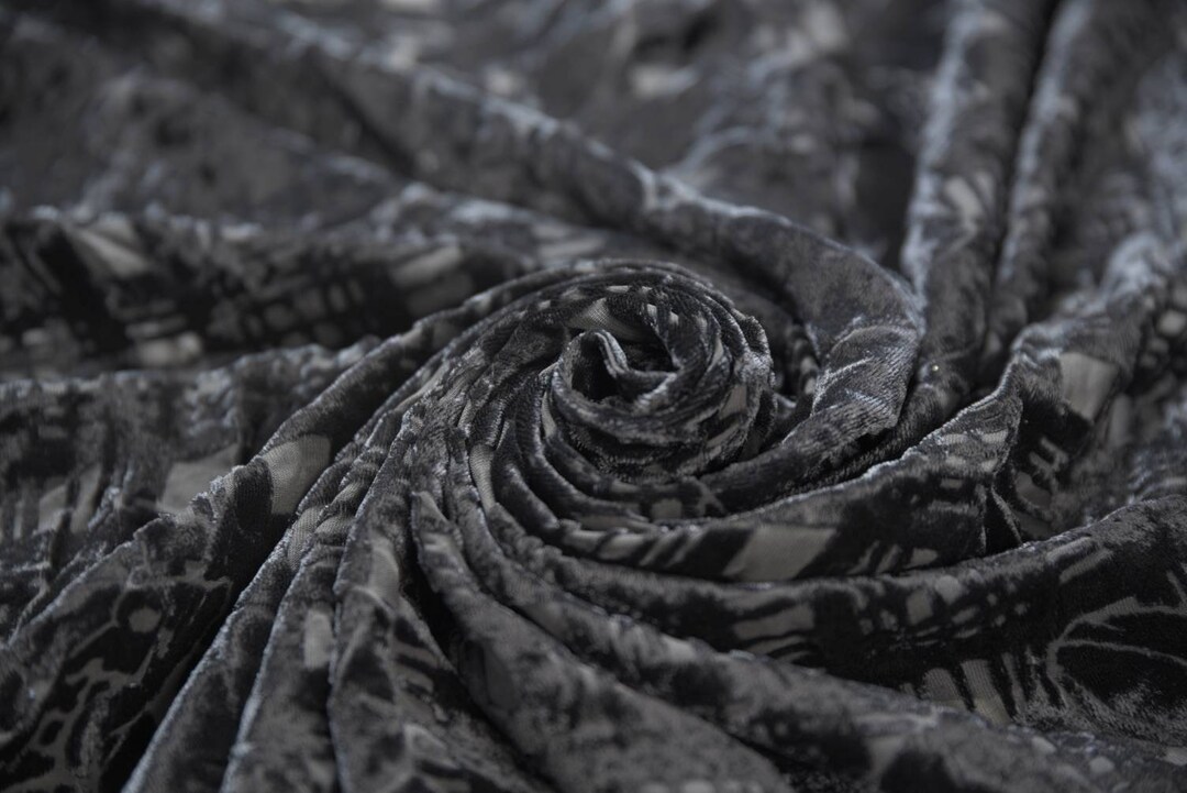 Black Floral Velvet Devore Fabric Patterned Fabric Remnant Remnant ...