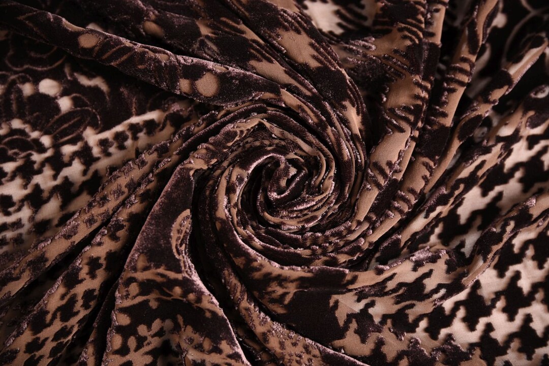 Silk Velvet Fabric Devore Fabric Brown Fabric Remnant Fabric Fabric Cut ...