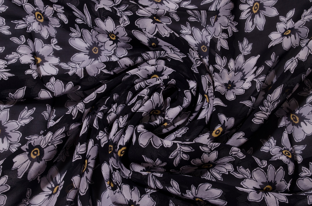 Polyester Fabric Blue Fabric Floral Fabric Flowers Pattern Fabric ...