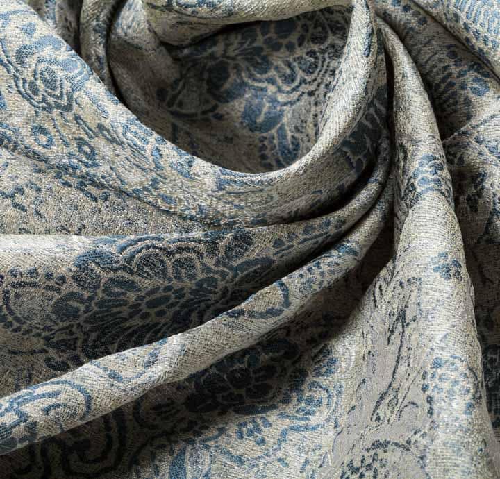Jacquard Blue and Silver Silk Fabric Fabric By The Meter | Etsy