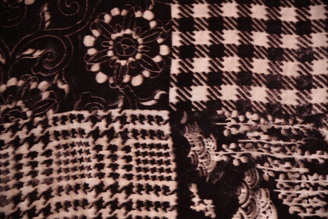 Silk Velvet Fabric Devore Fabric Brown Fabric Remnant Fabric Fabric Cut ...