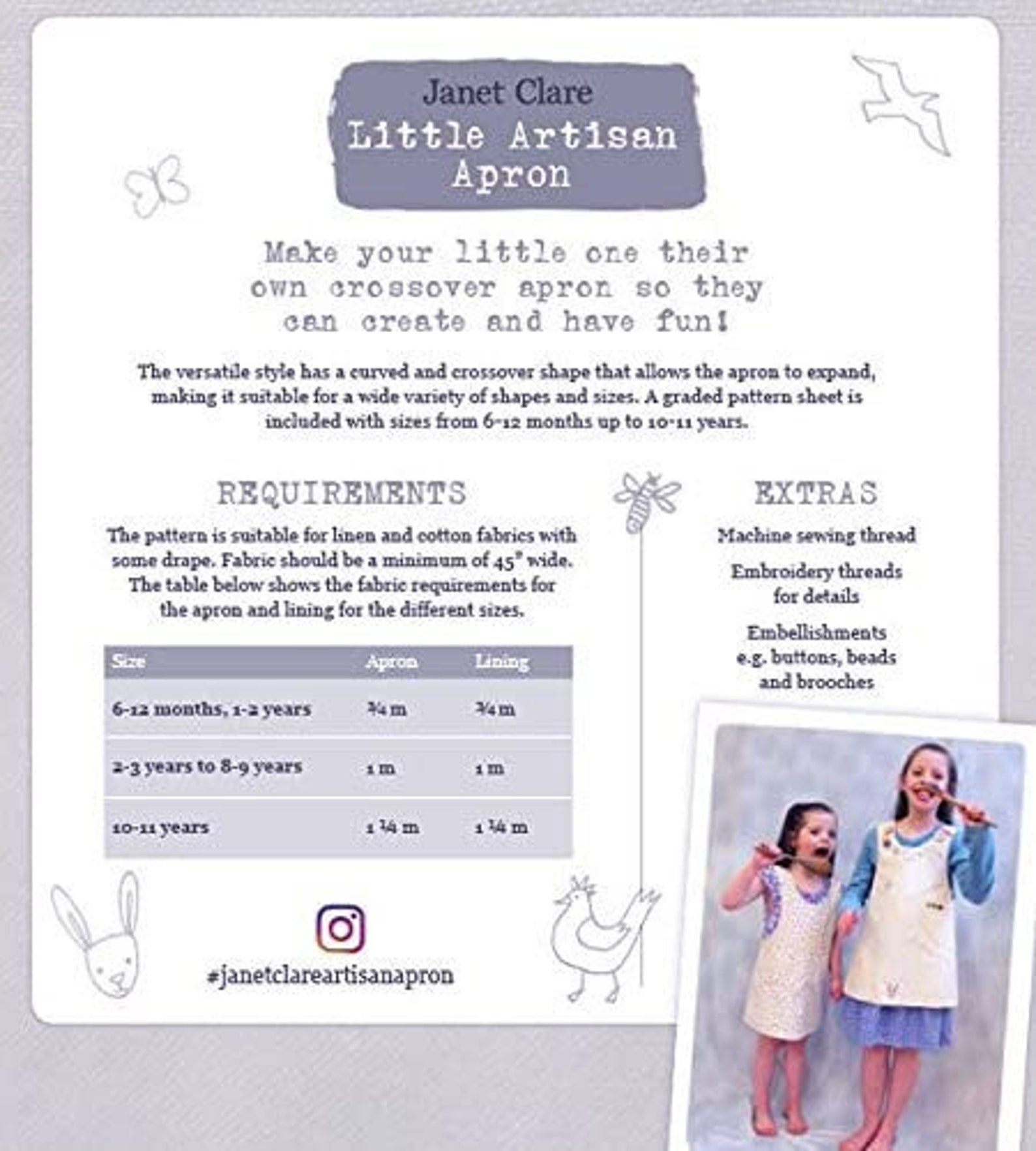 Janet Clare Little Artisan Apron Pattern - Child Sized Crossover Apron ...
