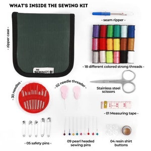 Green Basic Sewing Kit, Compact Travel Pouch, 72 Piece Haberdashery Set ...