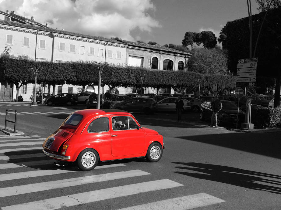 POP of Red. Classic Fiat 500, Frascati, Rome, Italy. Selective Color ...