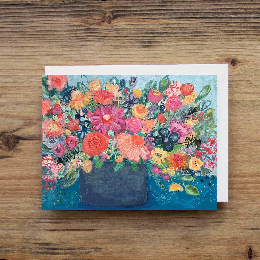 Floral Notecards Set, Colorful Flower Arrangement, Set of 5 - Etsy