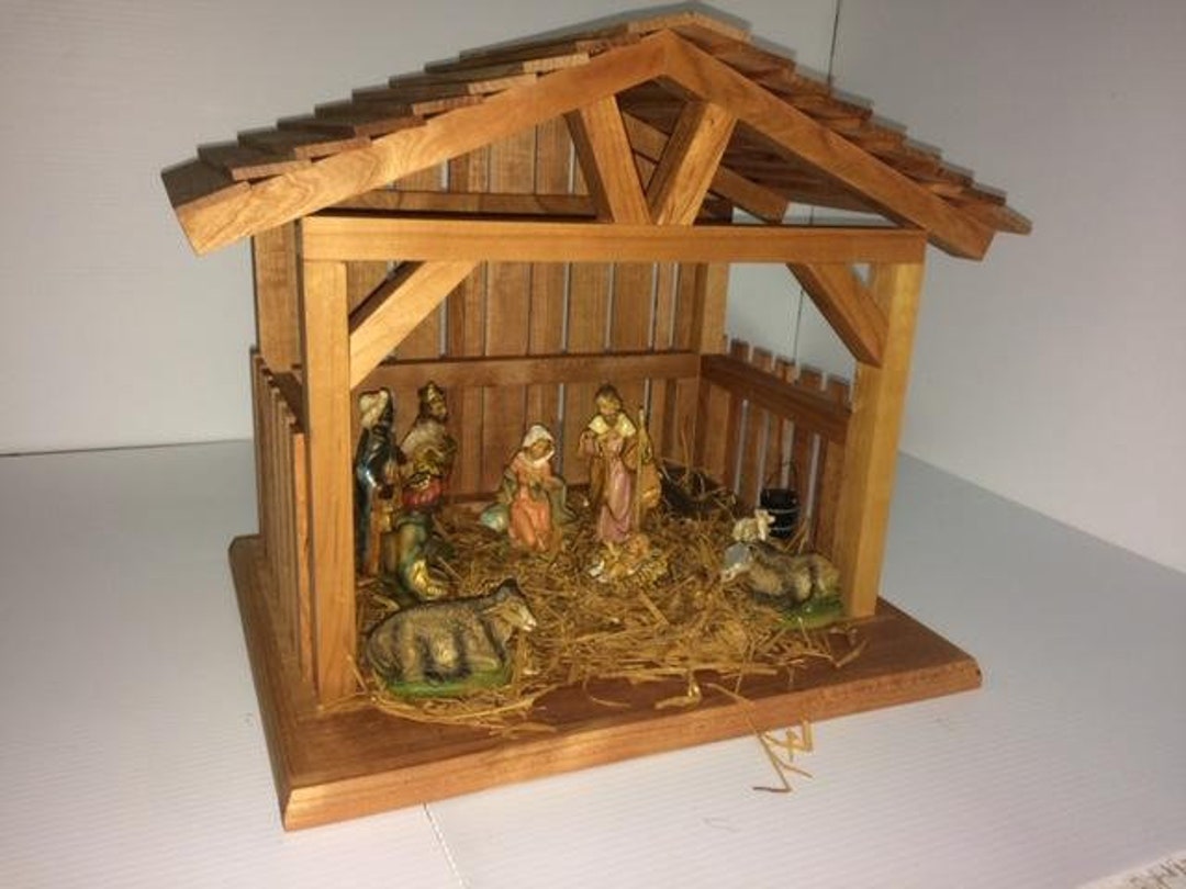 Cherry Wood Stable for Nativity Scene, Handmade Stable, Manger ...