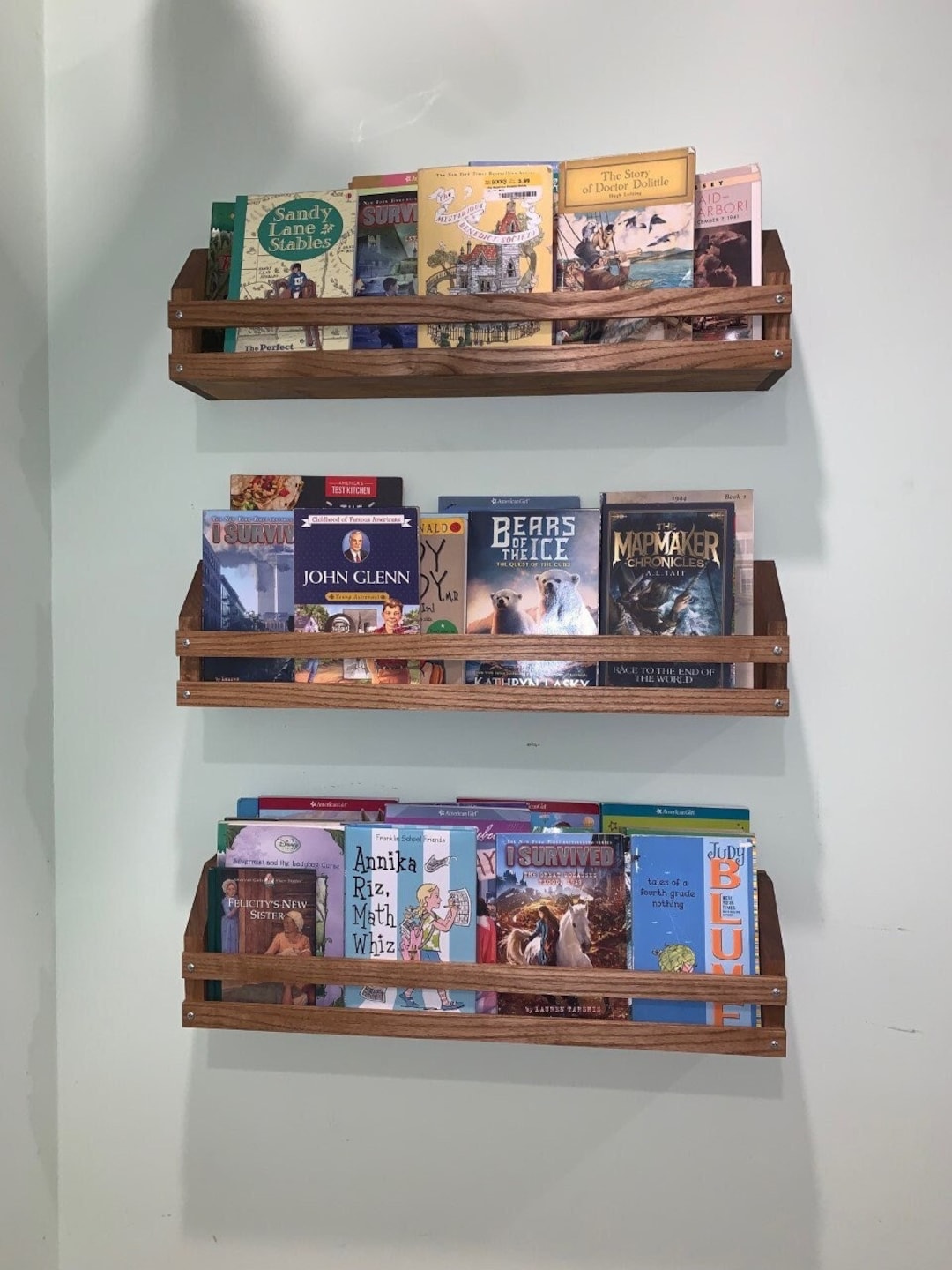 Childrens Book Shelves---set of 3---oak. Hanging Book Shelf, Nursery ...