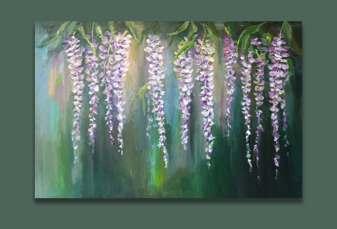 WISTERIA DREAM Acrylic Painting 120x80x3.5 Cm Canvas Art Painting Green ...