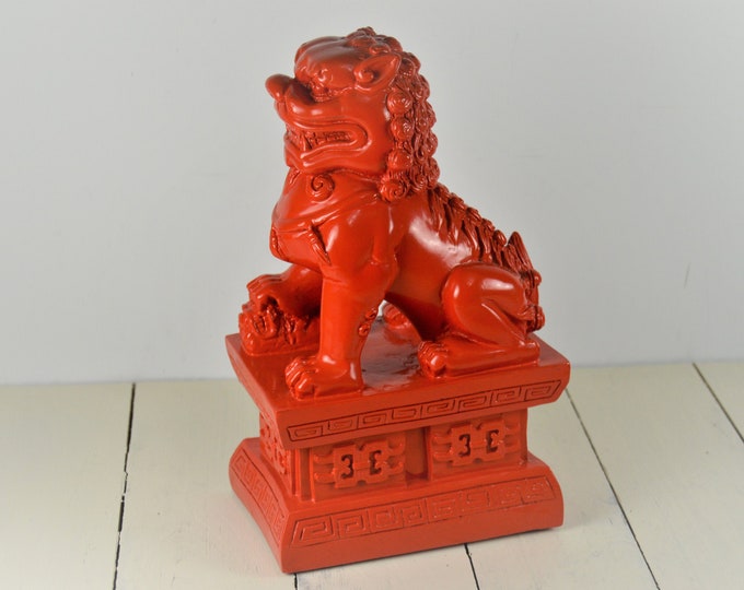 Red Foo Dog Statue, Single Bookend, Resin, CB2, 9.75", Guardian Lion ...