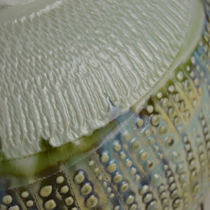 Michael Lemke Pottery 10 3/8 Serving Bowl, Beige Blue Green Raised Dots ...