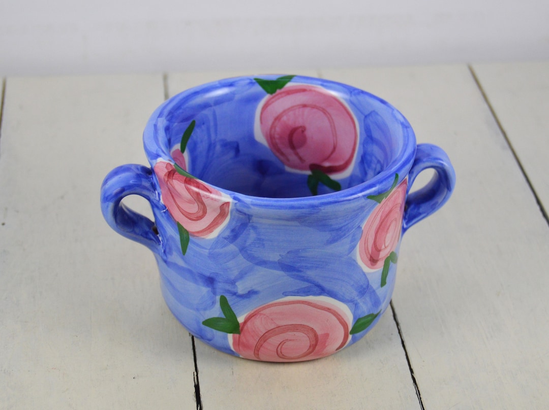 Jan Pugh Packer Creek Pottery 3" Pot With Handles, Hand Painted Blue ...