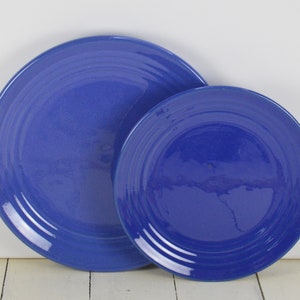 Set of 2 Bauer RING COBALT BLUE Plates, 1) 9.5" Dinner, 1) 7 7/8" Salad ...