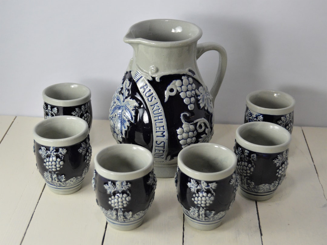 7 Pc Set Aus Kuhlem Stein, 1) 1 Liter Pitcher Trink Edlen Wein 7", 6) 4 ...