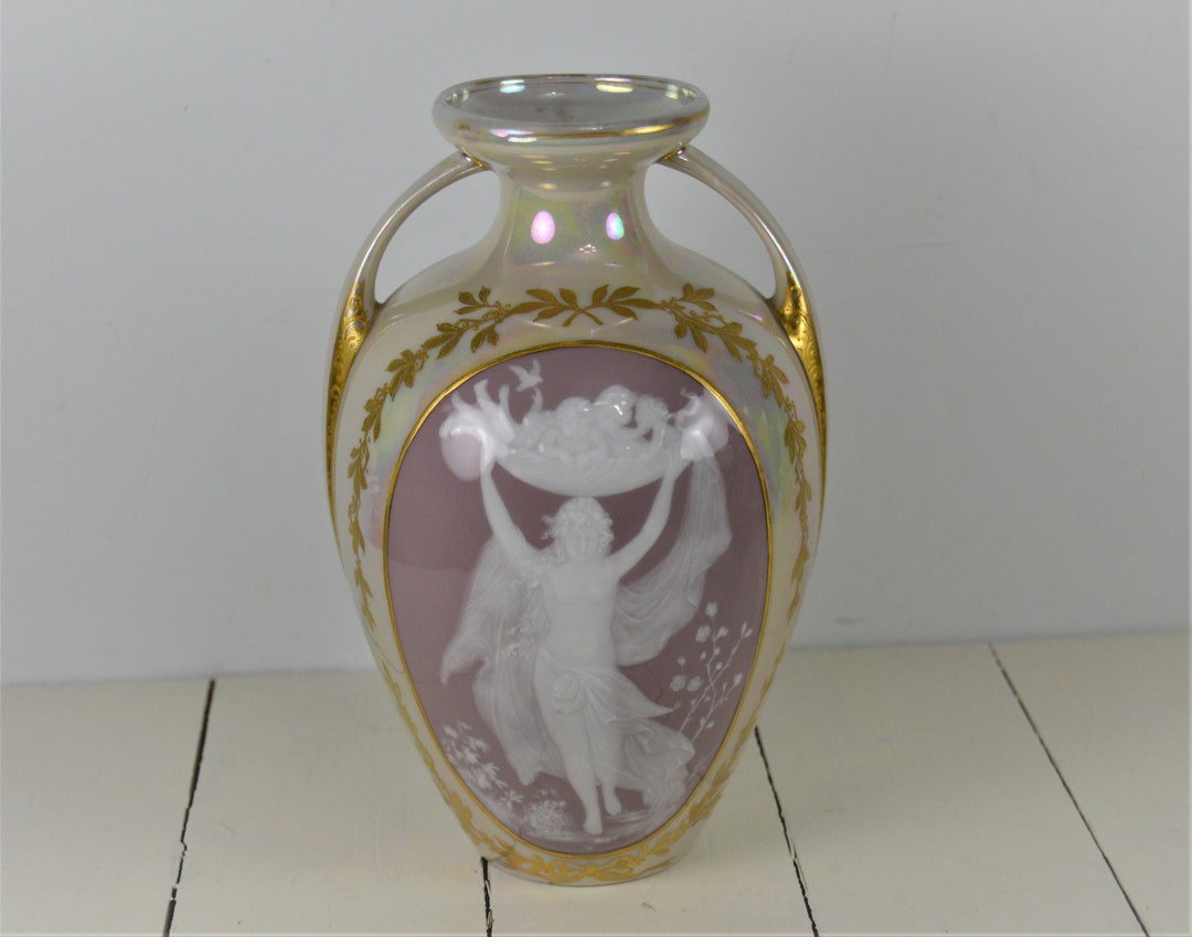 German Pate Sur Pate 8.25" Vase, Art Nouveau, Heubach?, Two Handles ...