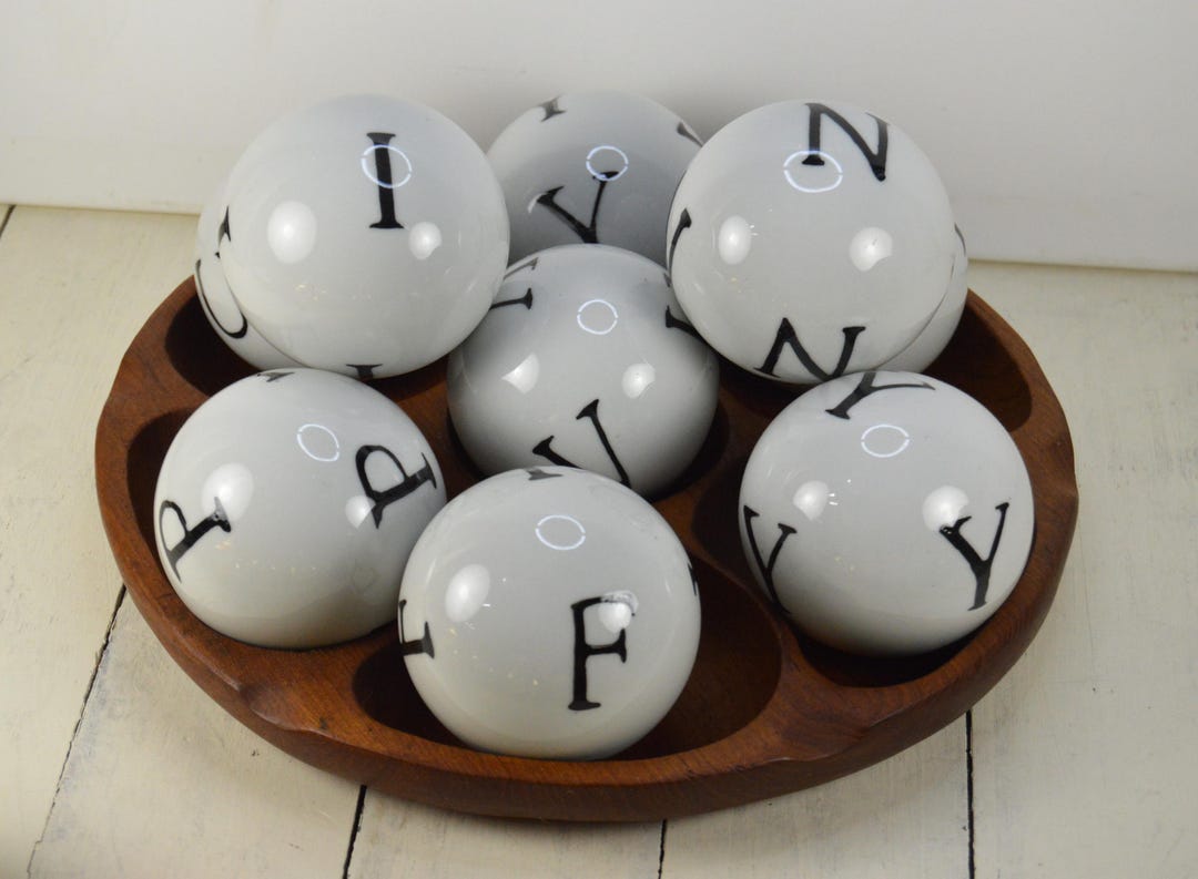 Set of 9 Ceramic Large Letter Balls 3.25", PPYYUVFNI, White With Black ...