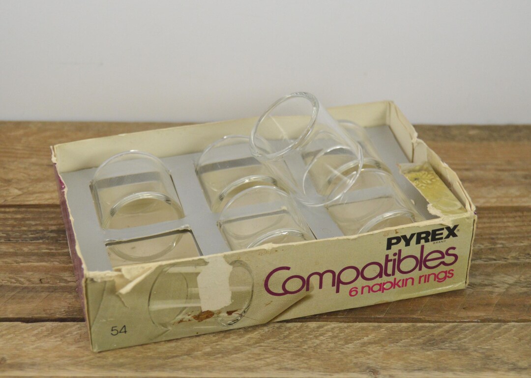 Set of 6 Pyrex COMPATIBLES Clear Glass Napkin Rings, Corning Glass ...