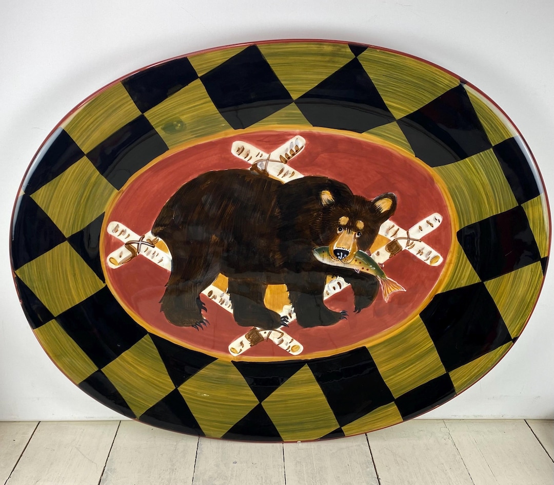 Zrike OUTPOST 19" Oval Serving Platter, Bear With Trout in Mouth ...