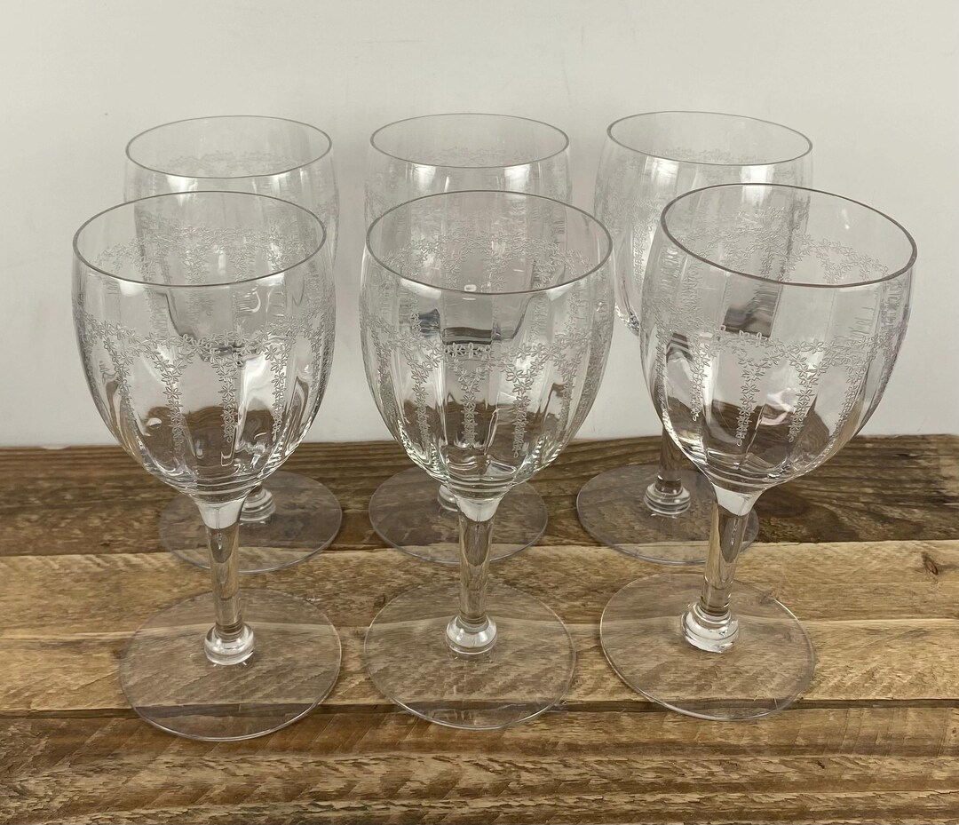Set of 6 FRY DE103 8 Oz Wine Glasses Water Goblet 6 3/8", Optic Glass ...