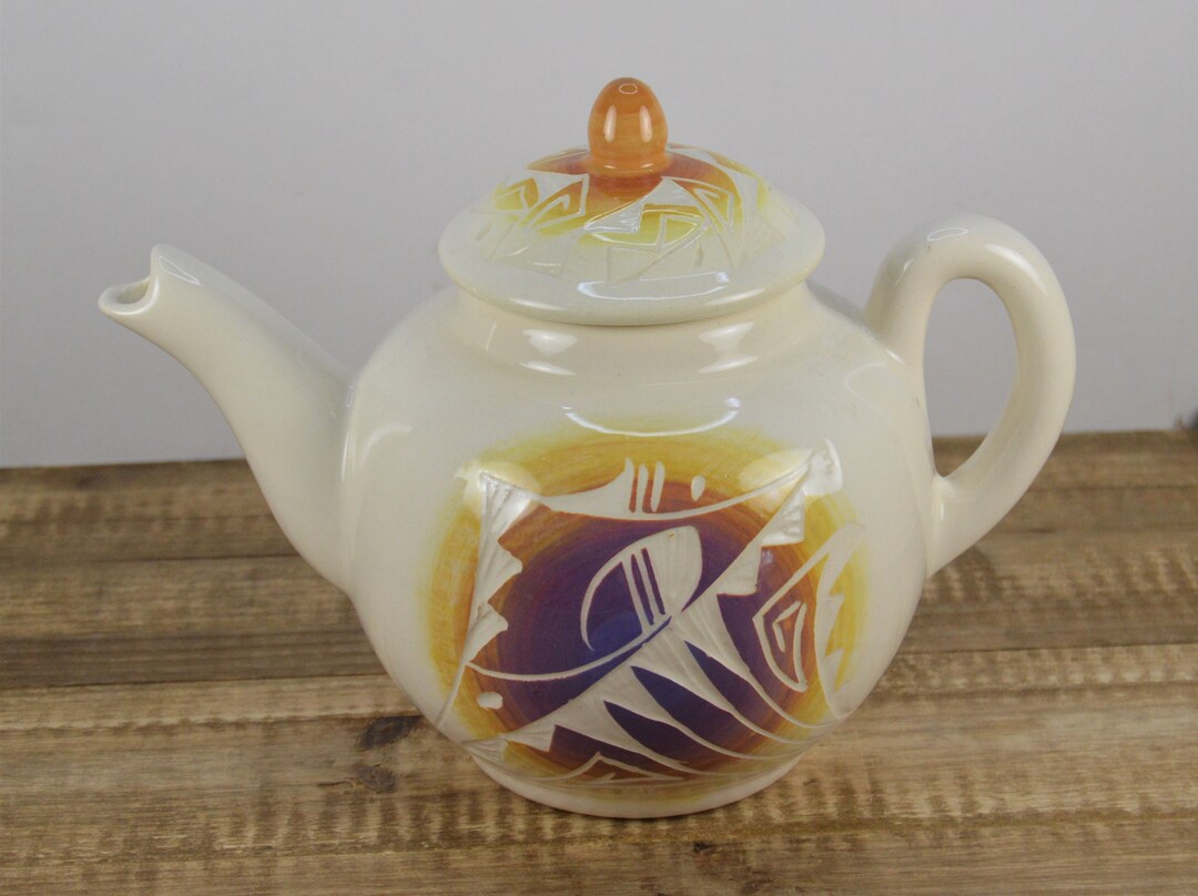 Native American Art Teapot With Lid 4.5 Cup Cream With Hand - Etsy