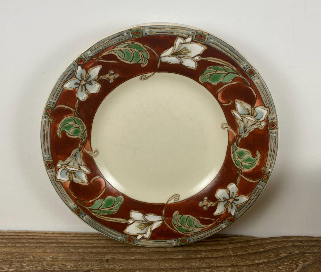 Set of 7 Pfaltzgraff MISSION FLOWER 6.75" Tapas Plates, Ivory With Rust ...