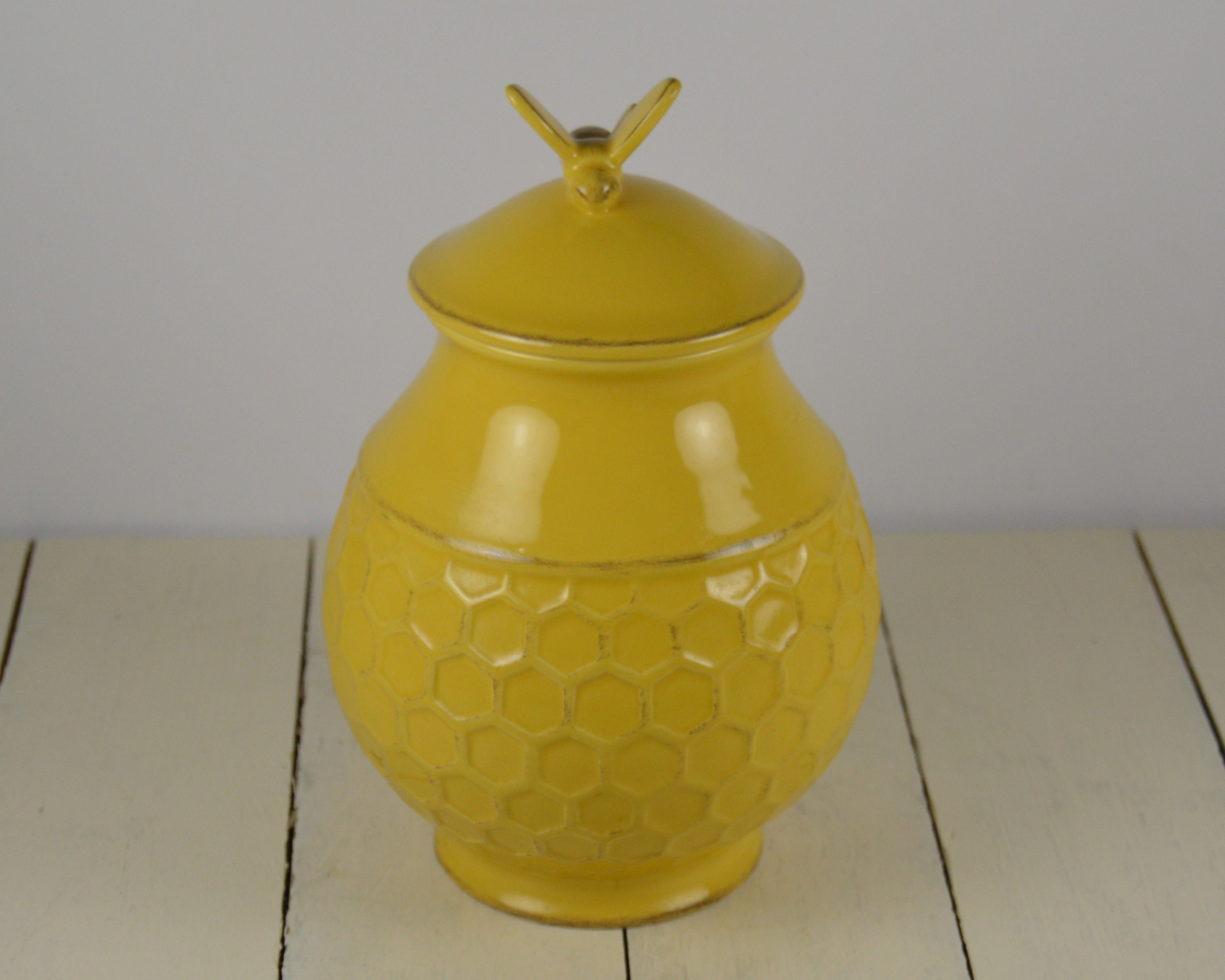 Arteflorum BUMBLE BEE Yellow Canister Jar With Lid, Bee Handle ...