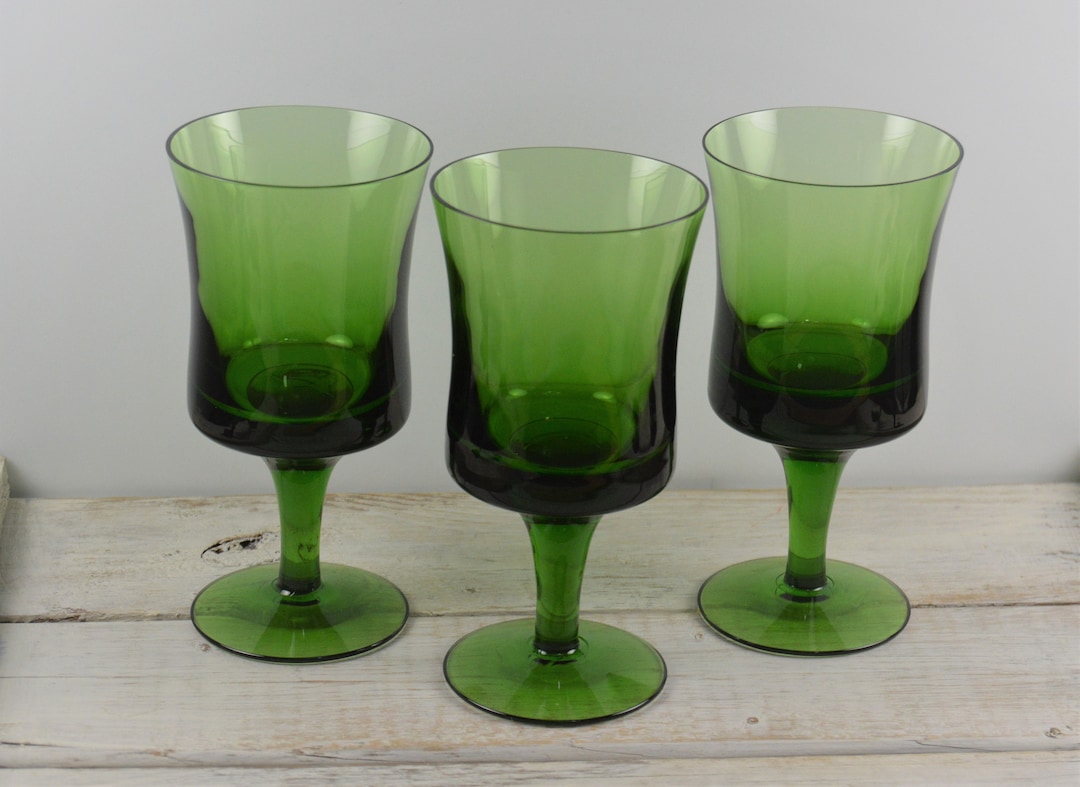 Set of 3 Denby ARABESQUE WINTERBERRY GREEN 6 Oz Wine Goblets, Juice ...