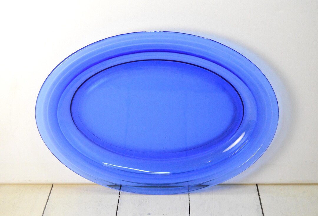 Hazel Atlas MODERNTONE Cobalt Blue Glass 11 Oval Platter, Transparent ...