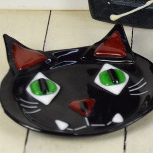 3 Cat Dishes, 1) Stephen Kilborn 7" Pottery Square Plate, 1 ...
