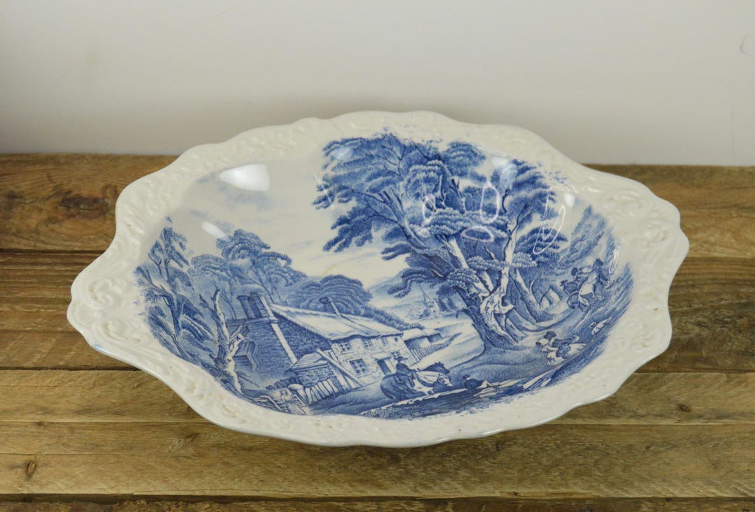 James Kent Old Foley BLUE ENGLISH SCENE 12" Oval Vegetable Bowl ...