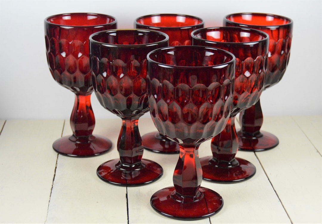 Set of 6 Fenton THUMBPRINT RUBY Red 10 Oz Water Goblets, Red Glass ...