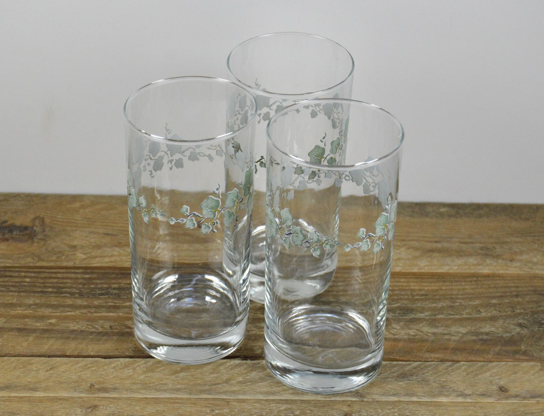 Set of 3 Corelle CALLAWAY 16 Oz Glass Tumblers, 6", Green Ivy Leaves ...