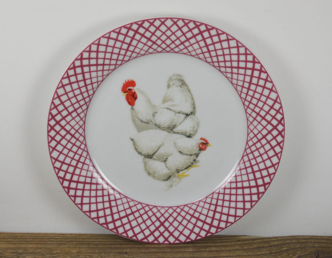 Set of 6 Home Essentials ROOSTER 7.5" Salad Plates, White With Red Rim ...