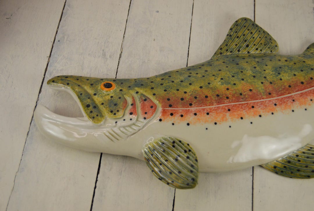 Mellow Mud Studio Pottery Rainbow Trout 20.25", Hand Made Pottery Fish ...