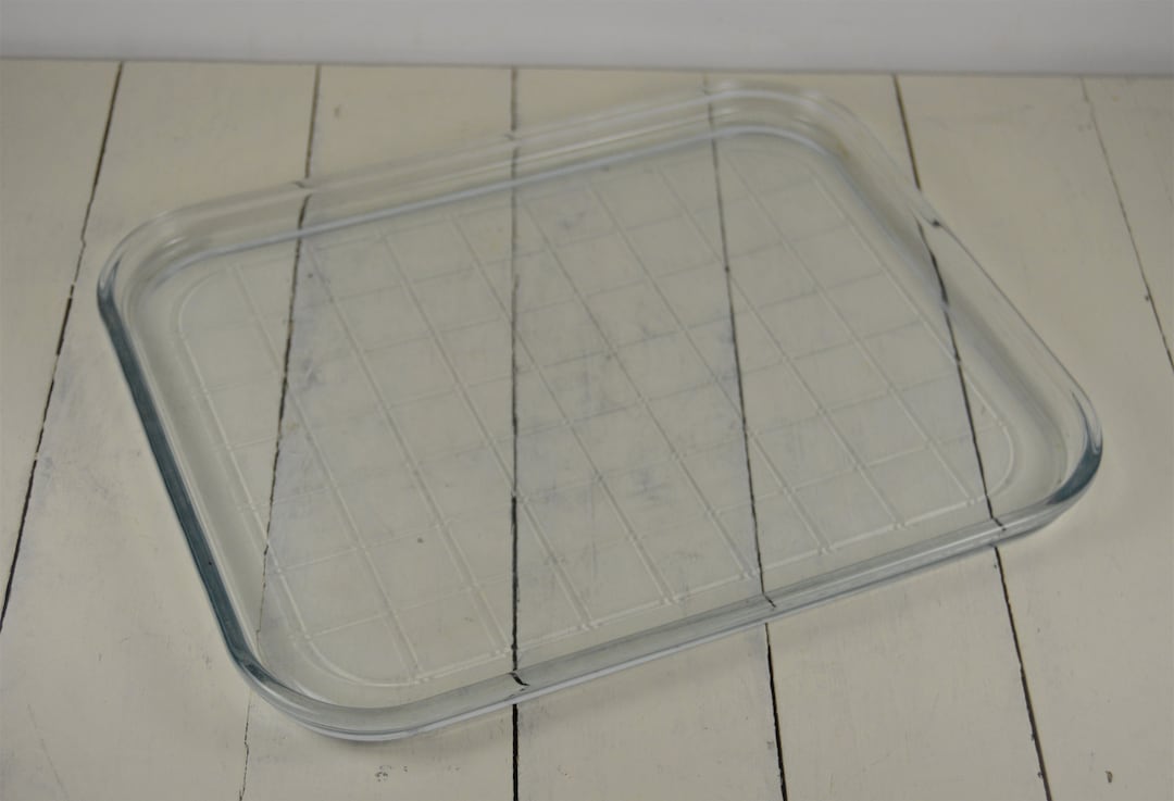 Pyrex England 12" Baking Tray, Cookie Sheet, Grid Square Pattern, Glass ...