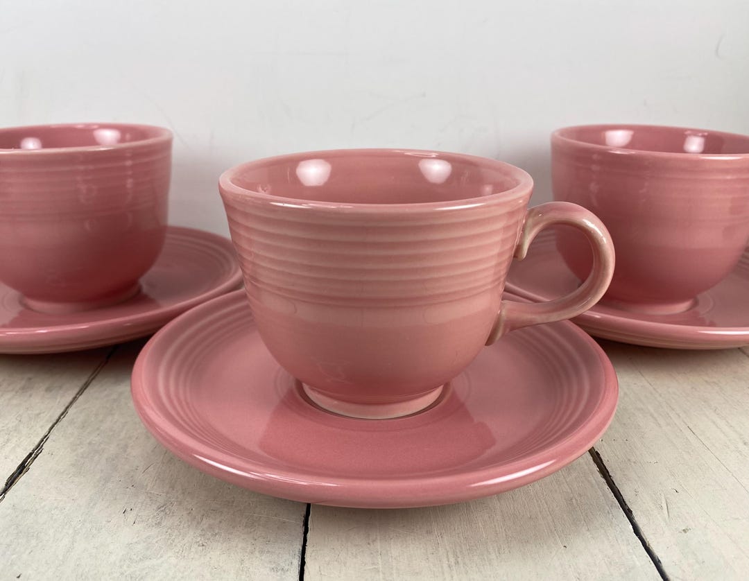 Set of 3 Fiesta ROSE Pink Cups and Saucers, 6 Oz Flat Cups, Light Pink ...