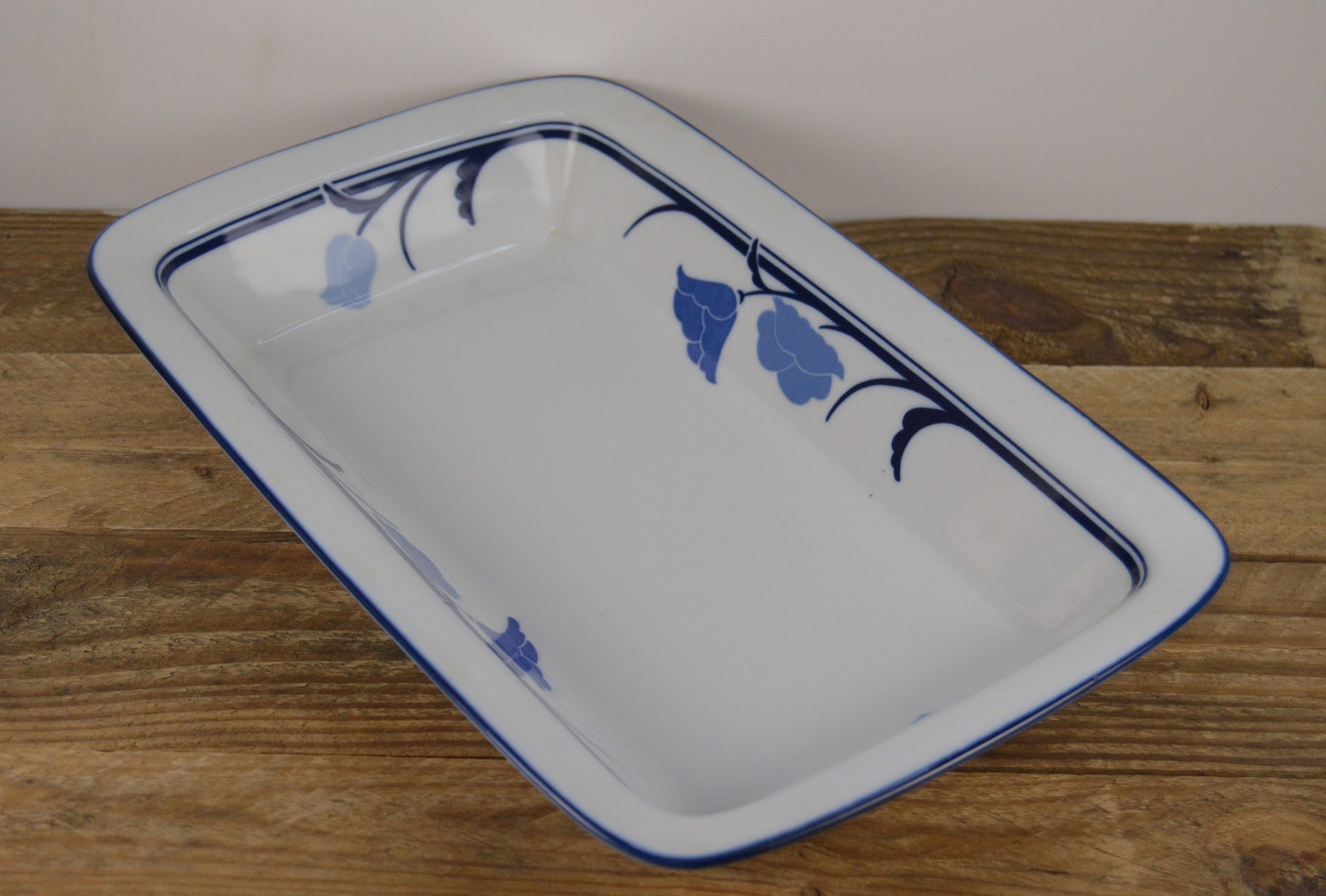 Dansk BELLES FLEURS BLUE 13" Rectangular Baker, Casserole Baking Dish ...