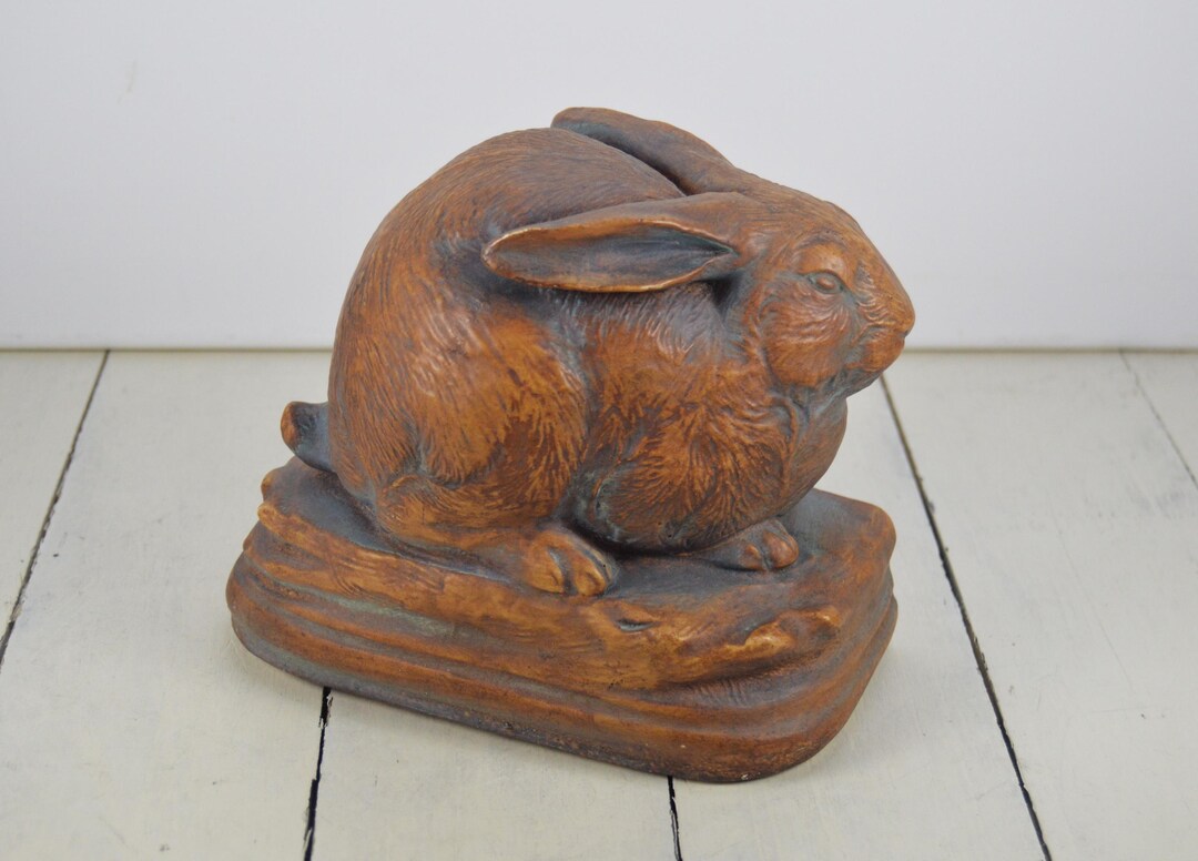 Plaster RABBIT Single Bookend 5.25", Painted Brown With Verde Gris ...