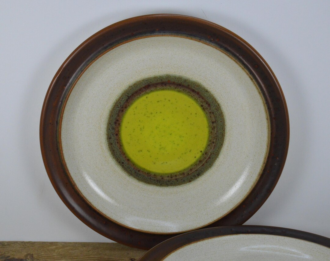 Set of 3 Denby-langley POTTER'S WHEEL Gold or Green 10" Dinner Plates ...