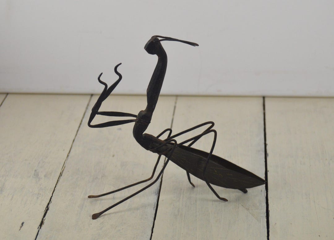 Japanese Metal Iron Brass PRAYING MANTIS 6", Wrought Iron With Etched ...