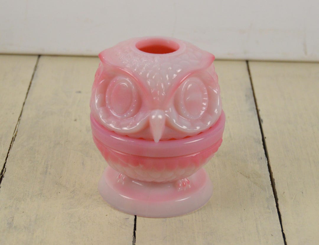 Fenton Rosalene OWL 2 Piece Fairy Lamp Candle Holder 3.5", Pink White ...
