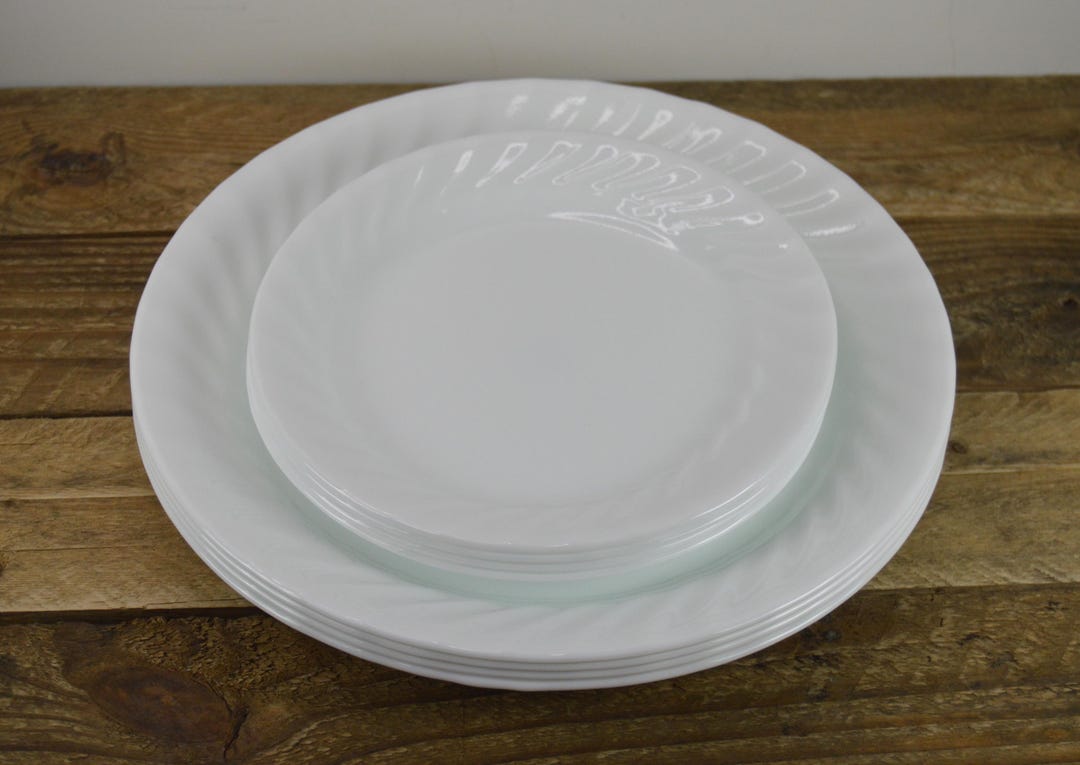 Set of 8 Corelle ENHANCEMENTS Plates, 4 10 Dinner, 4 7 Salad, All White ...