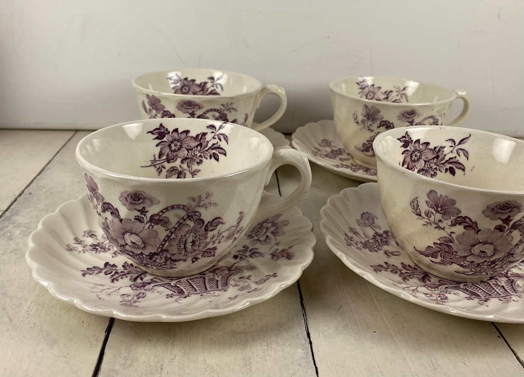 Set of 4 Royal Staffordshire CHARLOTTE LAVENDER 7 Oz Cups Saucers ...